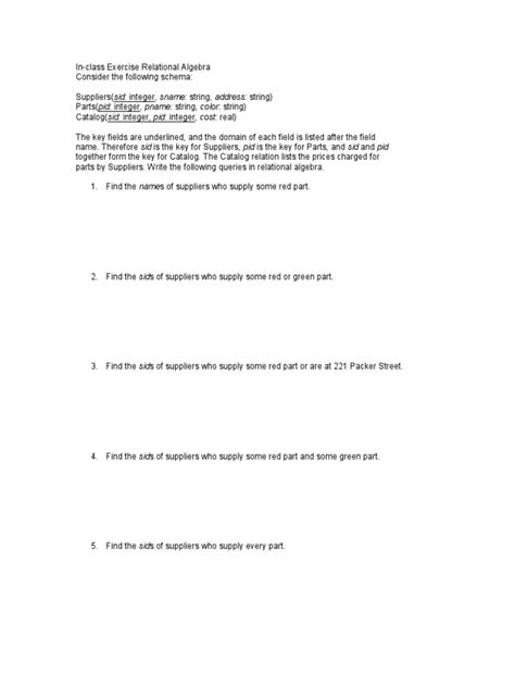 Relational Algebra Queries Pdf Ring Theory Algebra