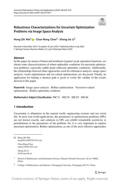 Robustness Characterizations For Uncertain Optimization Problems Via