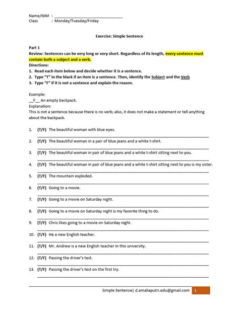 Assignment 1 Simple Sentence 2023 Pdf Sentence Linguistics