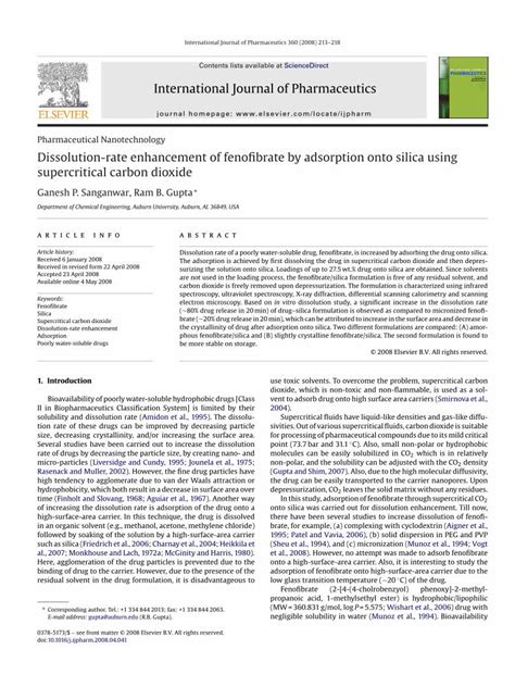 Pdf Dissolution Rate Enhancement Of Fenofibrate By Adsorption Onto Silica Using Supercritical