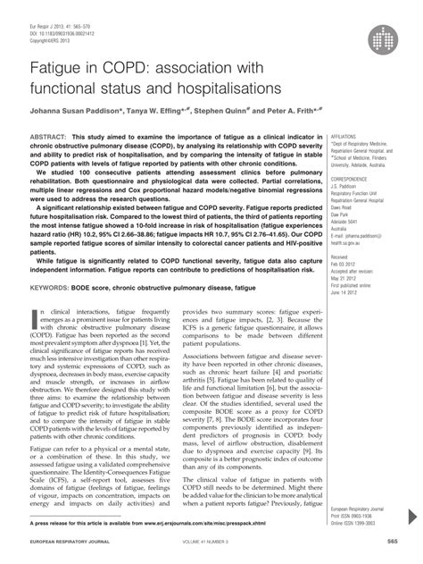 Pdf Fatigue In Copd Association With Functional Status And Hospitalisations