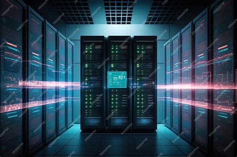 Premium Photo Generative Ai Data Center Room With Mainframe Storage Servers Cloud Network