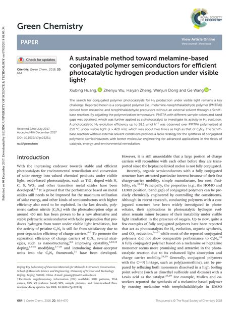 Pdf Sustainable Method Toward Melamine Based Conjugated Polymer Semiconductors For Efficient