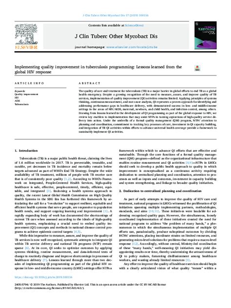 Pdf Implementing Quality Improvement In Tuberculosis Programming Lessons Learned From The