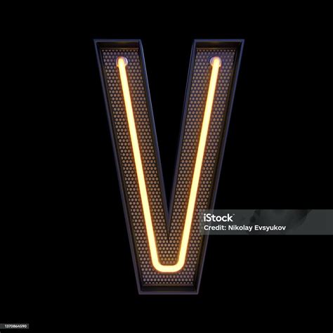네온 복고풍 라이트 알파벳 문자 V 클리핑 경로와 검은 배경에 고립 3d 일러스트레이션 네온에 대한 스톡 사진 및 기타 이미지 네온 0명 3차원 형태 Istock