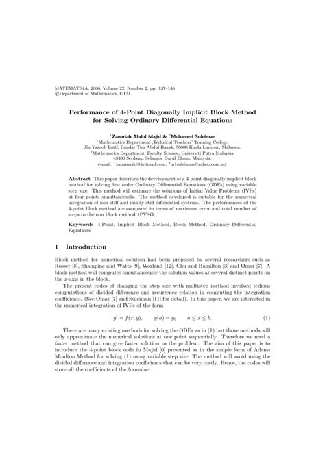 Pdf Performance Of 4 Point Diagonally Implicit Block Method For