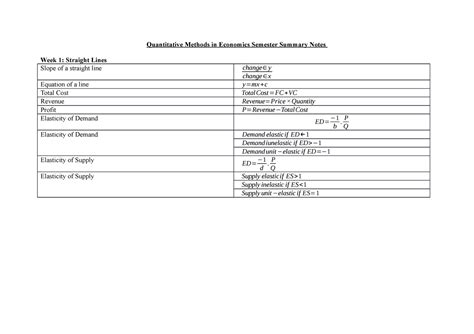 Quantitative Methods In Economics Semester Summary Notes ECON USyd Studocu