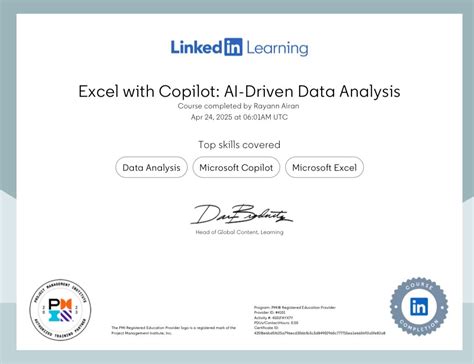 thrilled to share that i ve completed the “excel with copilot ai driven data analysis” course