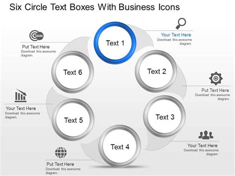 Six Circle Text Boxes With Business Icons Powerpoint Template Slide PowerPoint Presentation