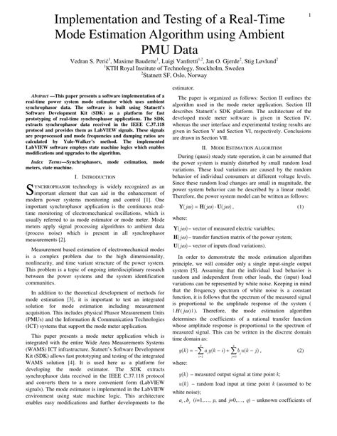 pdf implementation and testing of a real time mode estimation