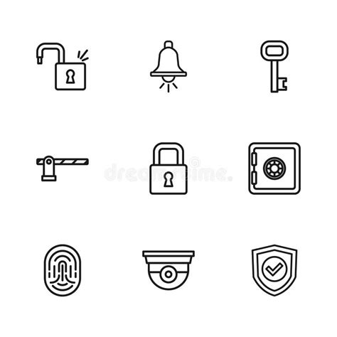 Set Line Security Camera Safe Shield With Check Mark Lock Old Key Open Padlock Ringing