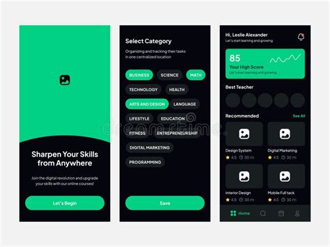 Ecourse Language Mobile App Ui Kit Template Stock Vector Illustration