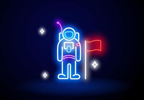 Premium Vector Continuous One Single Line Drawing Astronaut Spaceman Icon Neon Glow Vector
