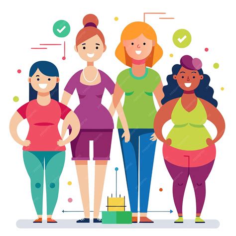 Ilustración Vectorial De Mujeres Que Abrazan La Diversidad Corporal En