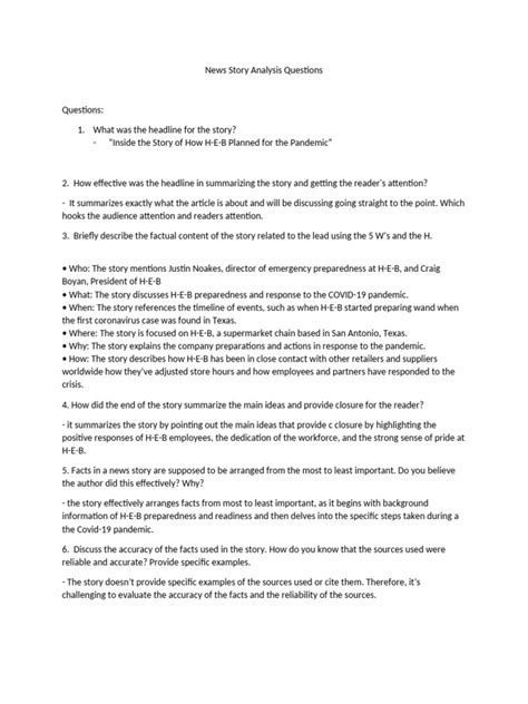 News Story Analysis Questions Pdf