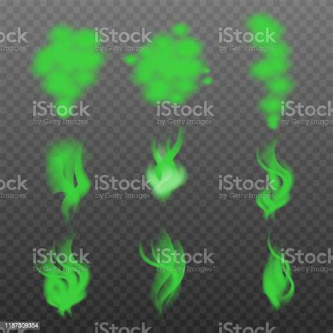 현실적인 나쁜 냄새 세트 악취 향기 독성 치명적인 가스 벡터 일러스트레이션 겨드랑이에 대한 스톡 벡터 아트 및 기타 이미지 겨드랑이 구름 녹색 Istock