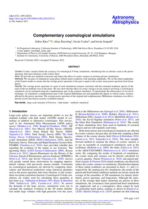 Pdf Complementary Cosmological Simulations