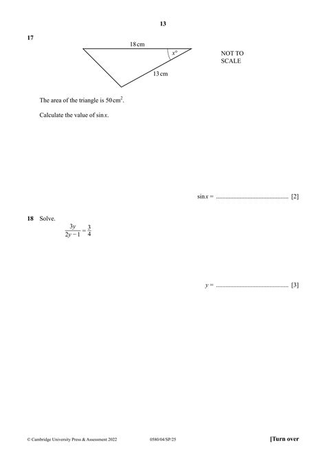 Cambridge Igcse 0580 Mathematics Specimen Paper 4 For Examination From 2025 Pdf