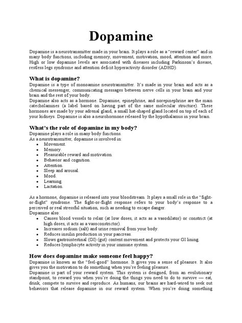 Dopamine Pdf Dopamine Neurotransmitter