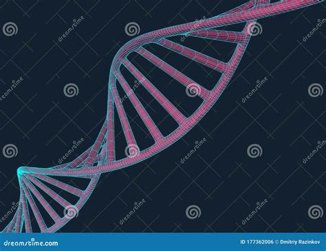 Grey Dna With Polygon Line On Blue Background Polygonal Space Low Poly With Connecting Dots And