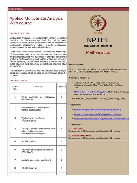 Applied Multivariate Analysis Multivariate Analysis Dr Amit Mitra Iit