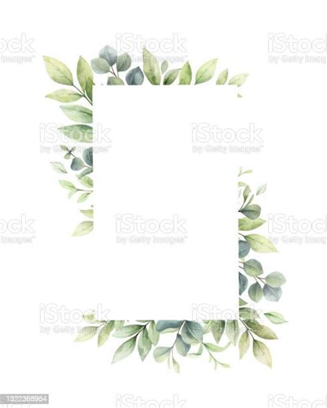 녹색 가지의 수채화 벡터 화환과 흰색 배경에 격리 된 잎 꽃손은 인사말 카드 결혼 초대장 텍스트 등을위한 공간이있는 배너를 위해 그림을 그렸습니다 프레임에 대한 스톡 벡터