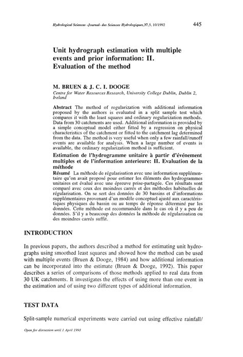 Pdf Unit Hydrograph Estimation With Multiple Events And Prior Information Ii Evaluation Of