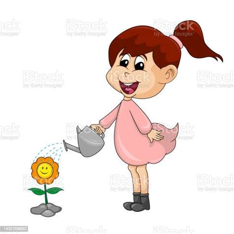 핑크 드레스에 아름다운 소녀 급수 꽃 만화 벡터 일러스트 레이 션 공주에 대한 스톡 벡터 아트 및 기타 이미지 공주 귀여운 긍정적인 감정 표현 Istock