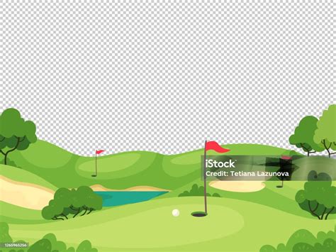 골프 배경 초대 카드 포스터 및 배너 자선 놀이 토너먼트 벡터 템플릿에 대한 구멍과 붉은 깃발녹색 골프 코스 골프에 대한 스톡 벡터 아트 및 기타 이미지 Istock