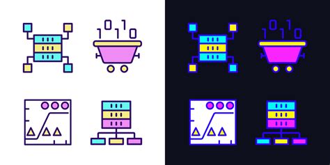 Dataset Processing Light And Dark Theme Rgb Color Pixel Perfect Icons Set Data Mining And