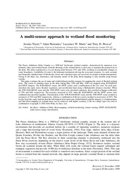 Pdf A Multi Sensor Approach To Wetland Flood Monitoring
