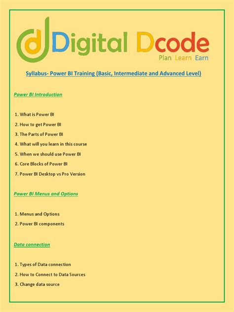 Syllabus Power Bi Training Basic Intermediate And Advanced Level Pdf Microsoft Excel