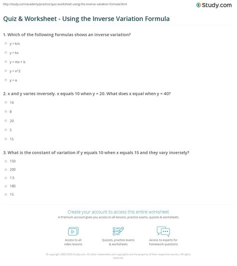 Direct And Inverse Variation Worksheet E