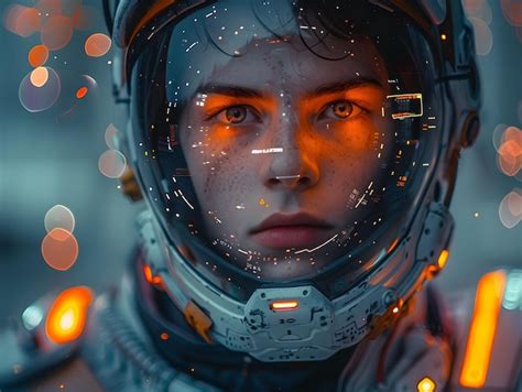 Premium Photo A Young Man In Futuristic Armor With An Advanced Helmet