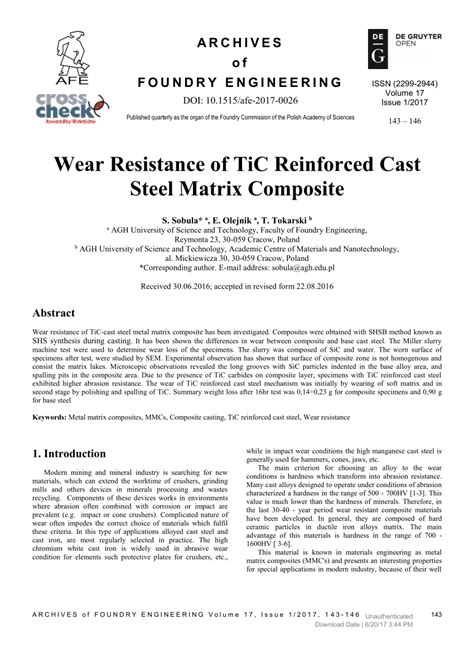 Pdf Wear Resistance Of Tic Reinforced Cast Steel Matrix Composite
