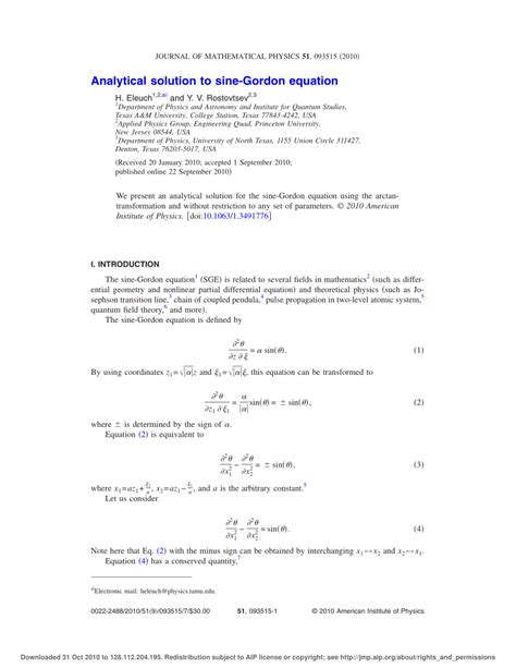 Pdf Analytical Solution To Sine Gordon Equation