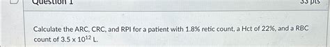 Solved Calculate The Arc Crc ﻿and Rpi For A Patient With