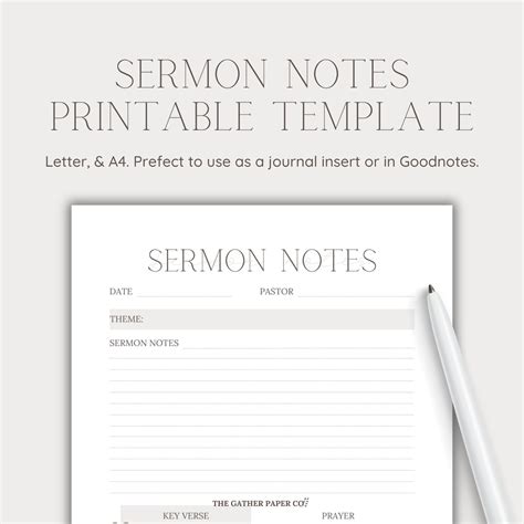 Printable Sermon Notes Template Church Notes Digital Sermon Notes