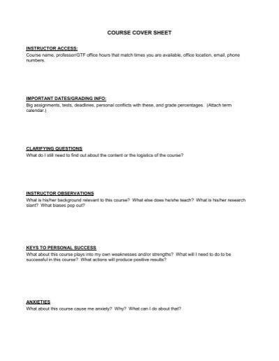 Course Cover Sheet Sample
