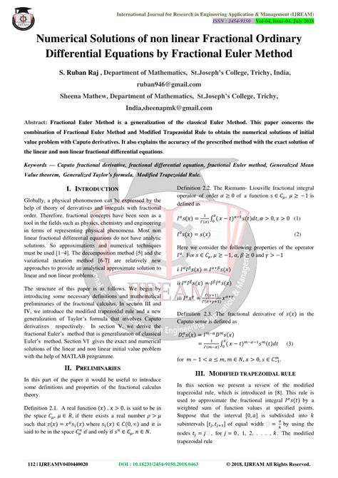 Pdf Numerical Solutions Of Non Linear Fractional Ordinary Differential Equations By Fractional