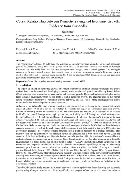 Pdf Causal Relationship Between Domestic Saving And Economic Growth