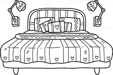 Hand Drawn Bed And Lamp Interior Room Illustration 14967095 PNG