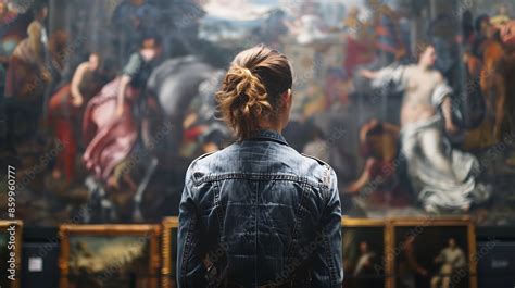 Captured From Behind An Adult Woman Stands In Front Of Historical
