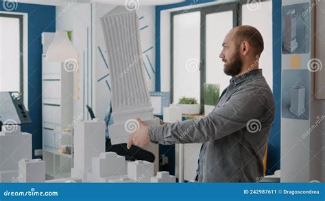 Man Architect Analyzing Building Model And Maquette To Design Urban Property Stock Image Image