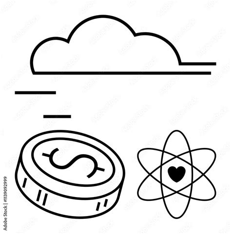 Cloud Coin With Dollar Symbol Atom With Heart Are Main Elements