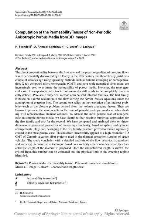 Computation Of The Permeability Tensor Of Non Periodic Anisotropic Porous Media From 3d Images