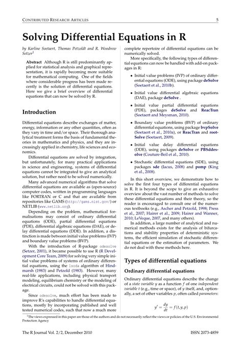 Pdf Solving Differential Equations In R