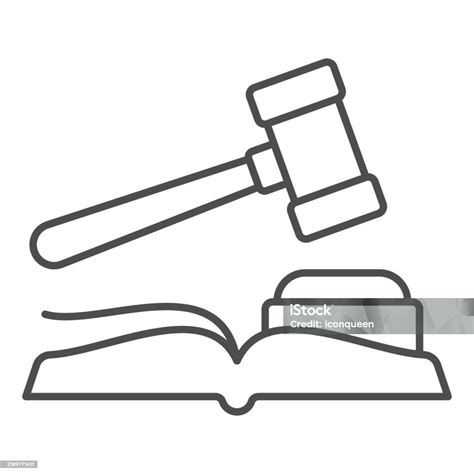 판사 망치 책 얇은 선 아이콘 법학 개념 벡터 그래픽 흰색 배경에 판단 나무 도구 기호 모바일 또는 웹 디자인을위한 개요 스타일 아이콘 검은색에 대한 스톡 벡터 아트 및
