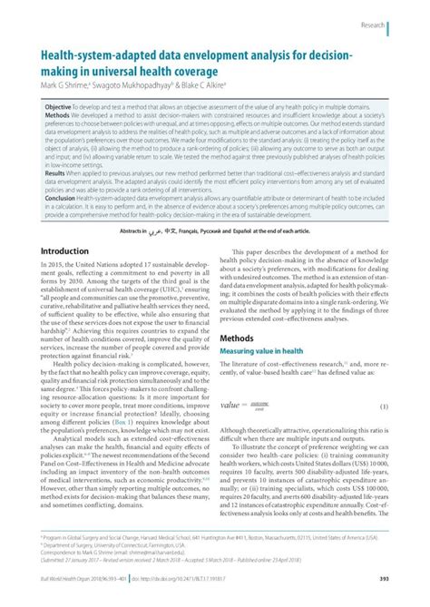 pdf health system adapted data envelopment analysis for · health system adapted data