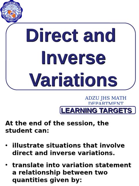 Direct And Inverse Variations Regular Class Pdf